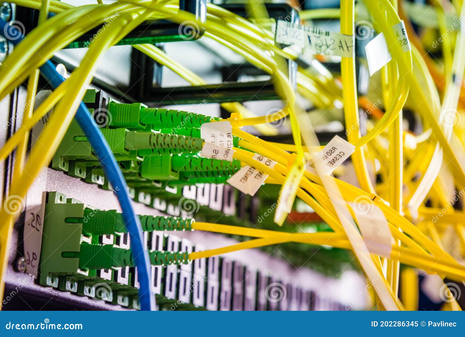 Detail of Server Rack with Fiber Optic Cables Attached To Front Stock ...