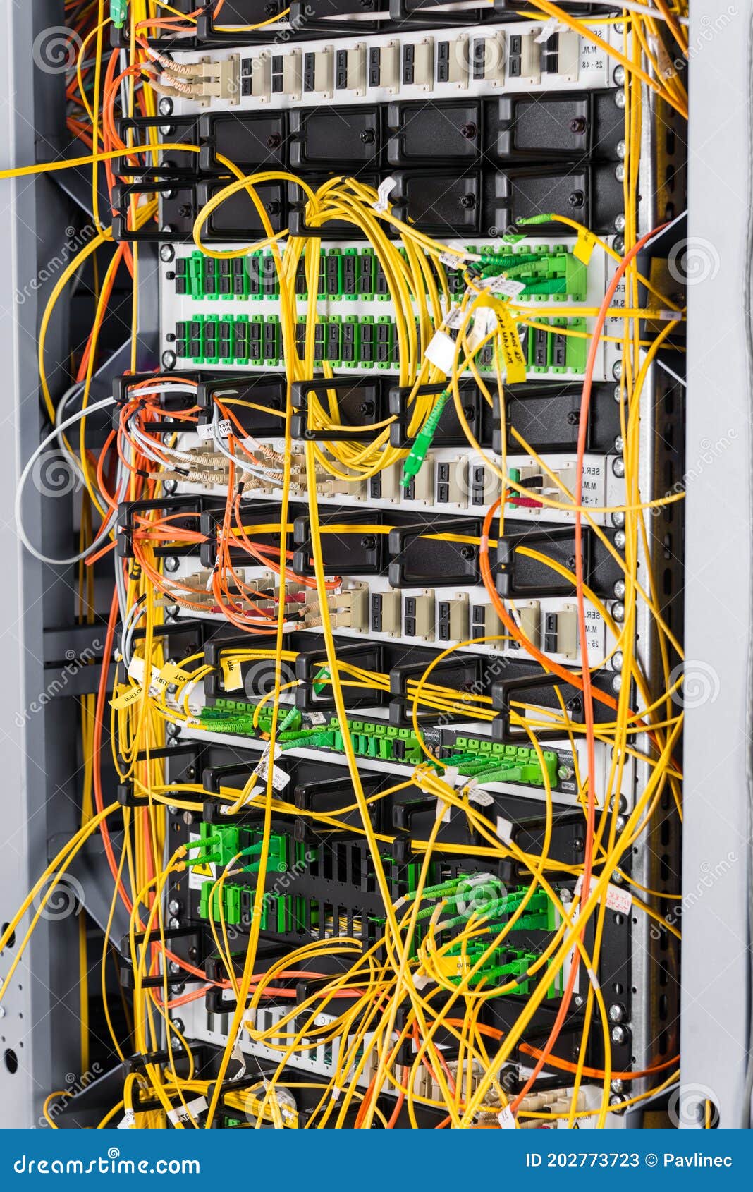 Detail of Server Rack with Fiber Optic Cables Attached To Front Stock ...