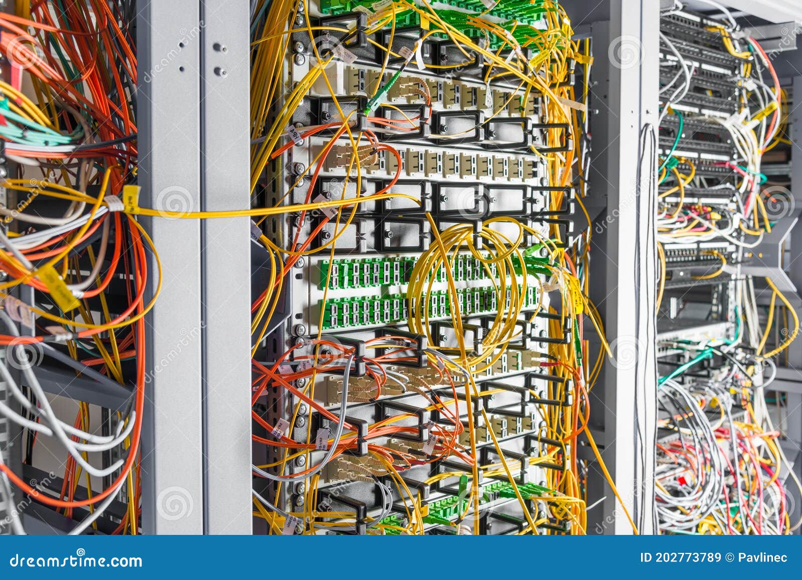 Detail of Server Rack with Fiber Optic Cables Attached To Front Stock ...