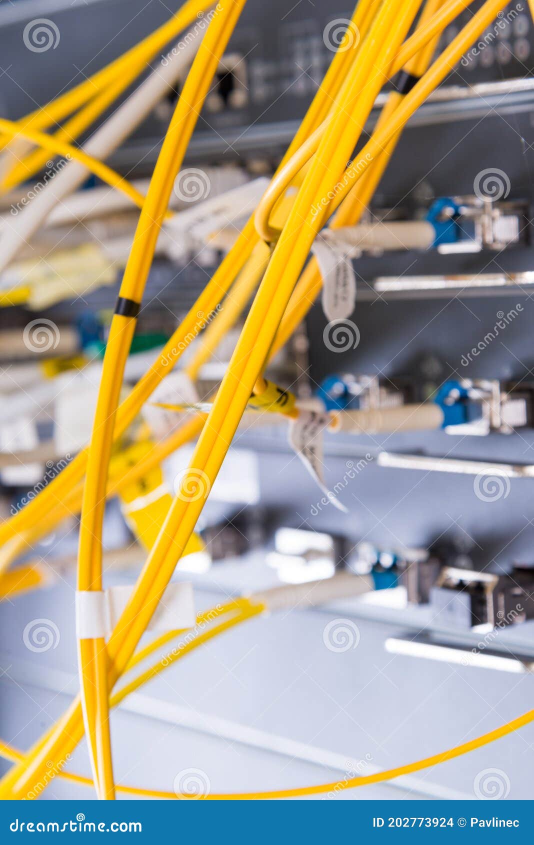 Detail of Server Rack with Fiber Optic Cables Attached To Front Stock ...