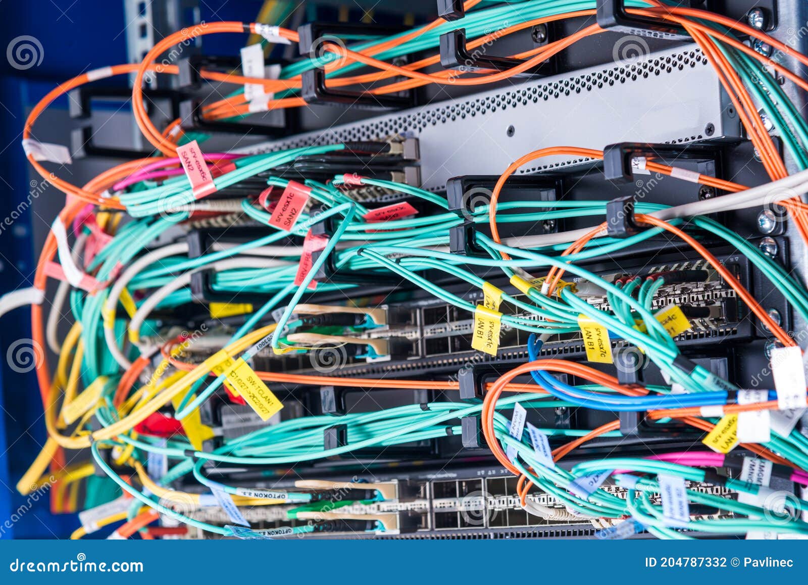 Detail of Server Rack with Fiber Optic Cables Attached To Front Stock ...