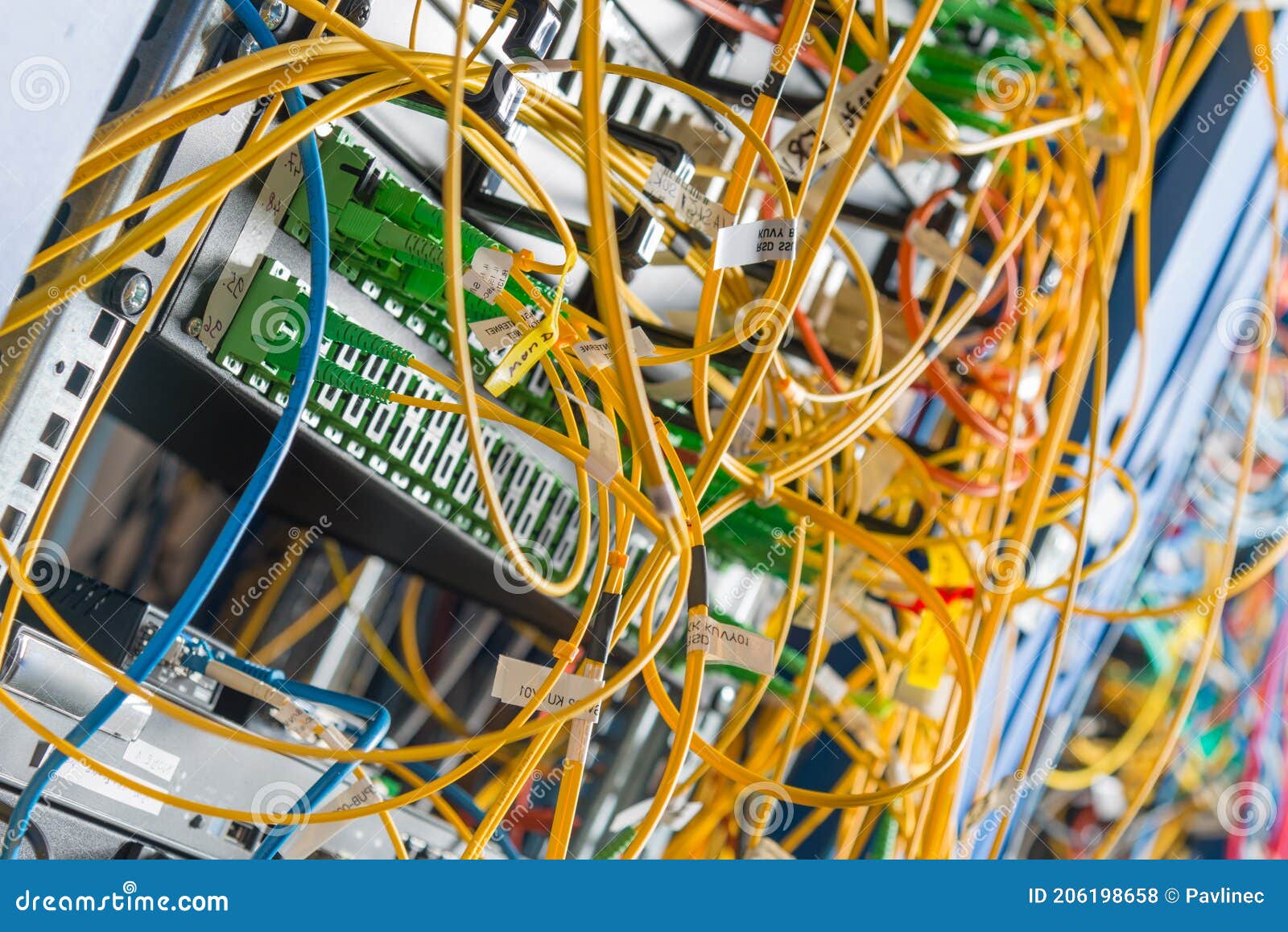Detail of Server Rack with Fiber Optic Cables Attached To Front Stock ...