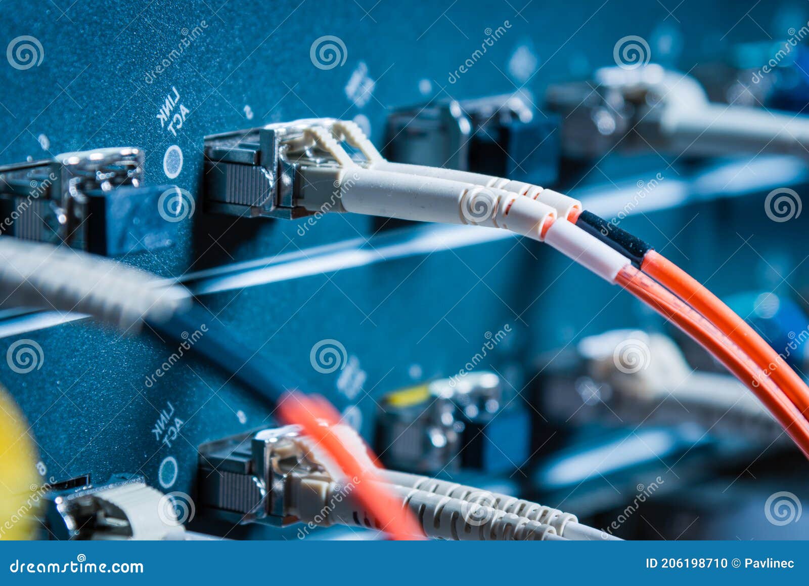 Detail of Server Rack with Fiber Optic Cables Attached To Front Stock ...