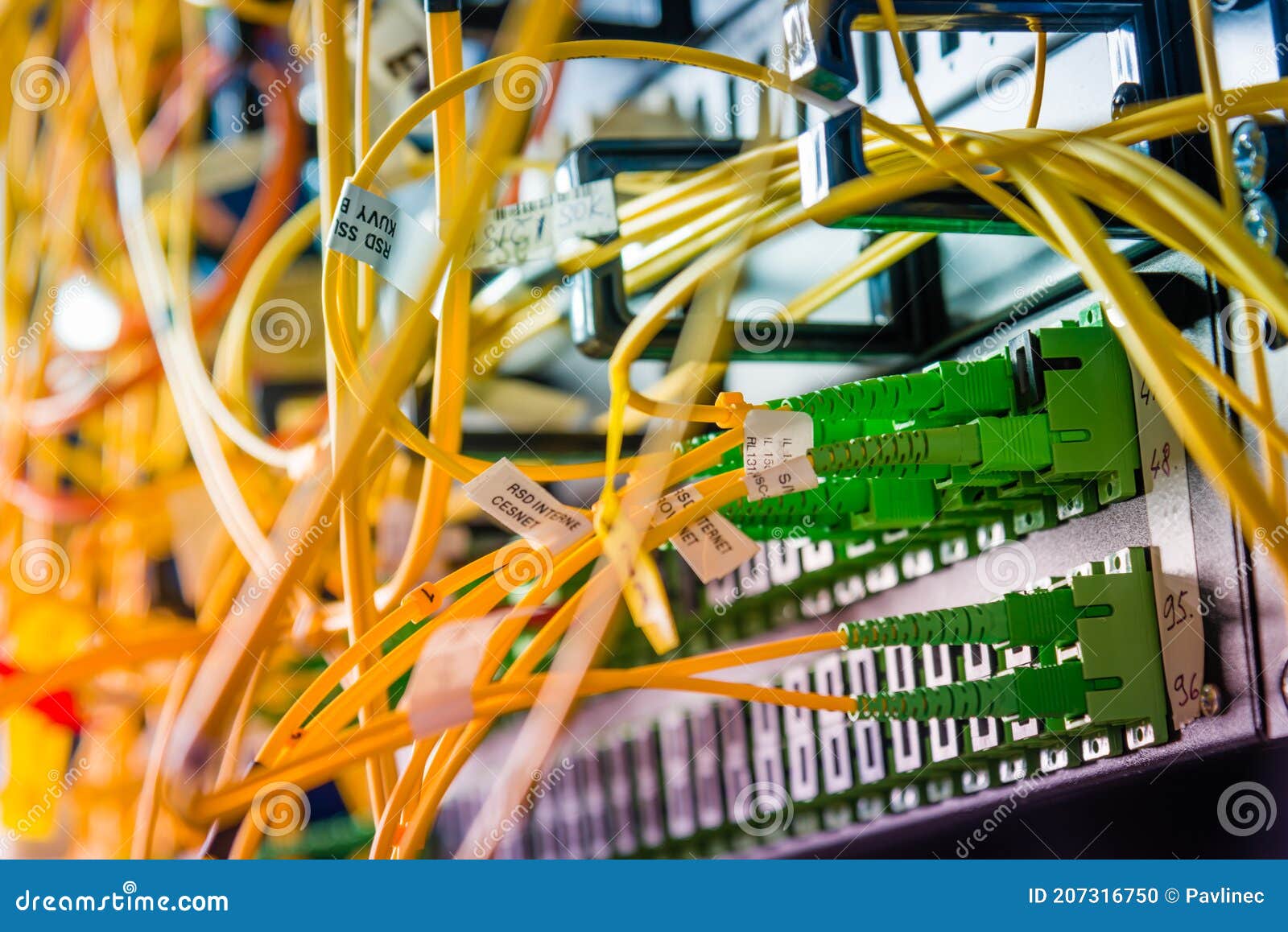 Detail of Server Rack with Fiber Optic Cables Attached To Front Stock ...