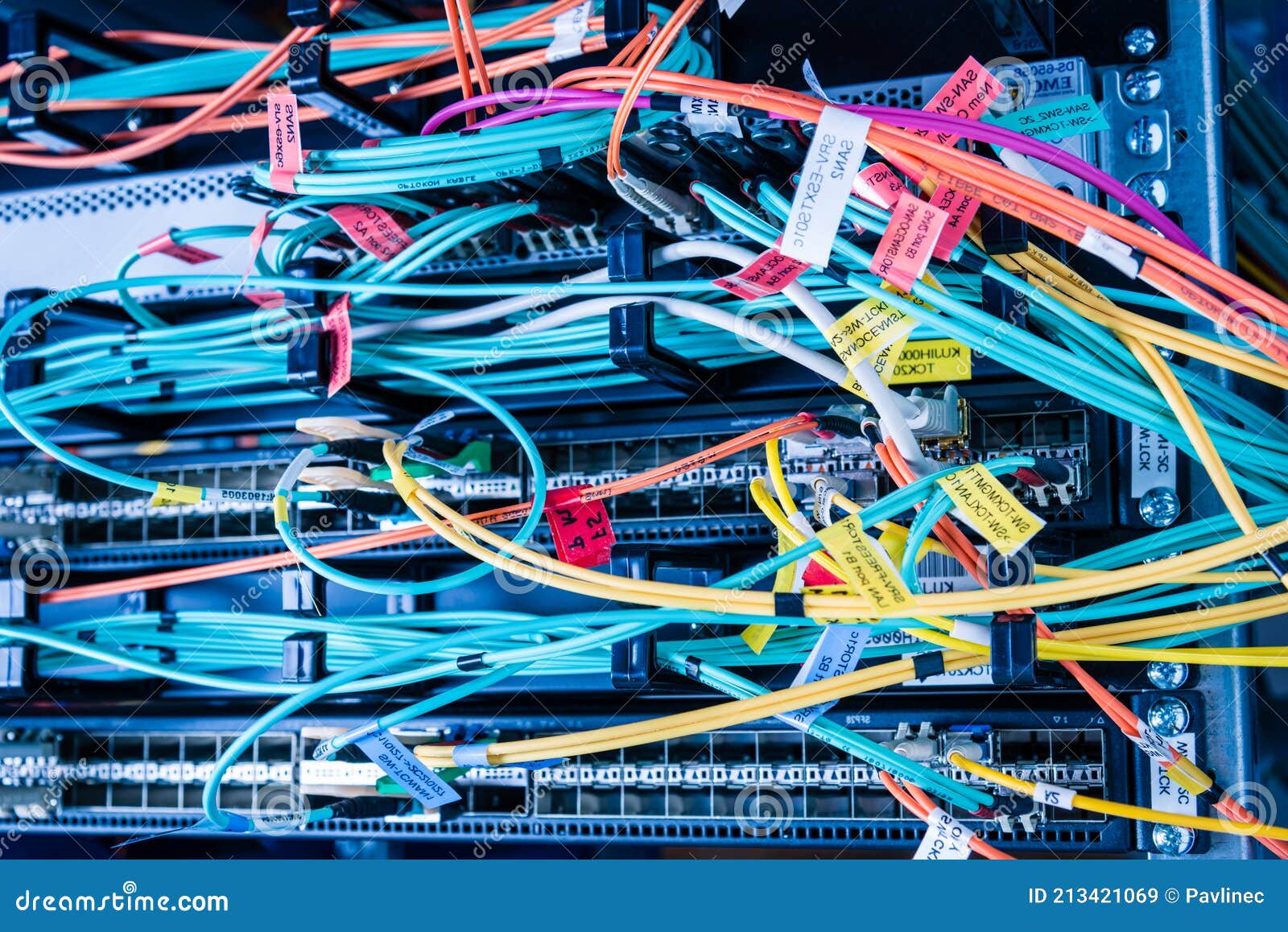 Detail of Server Rack with Fiber Optic Cables Attached To Front Stock ...