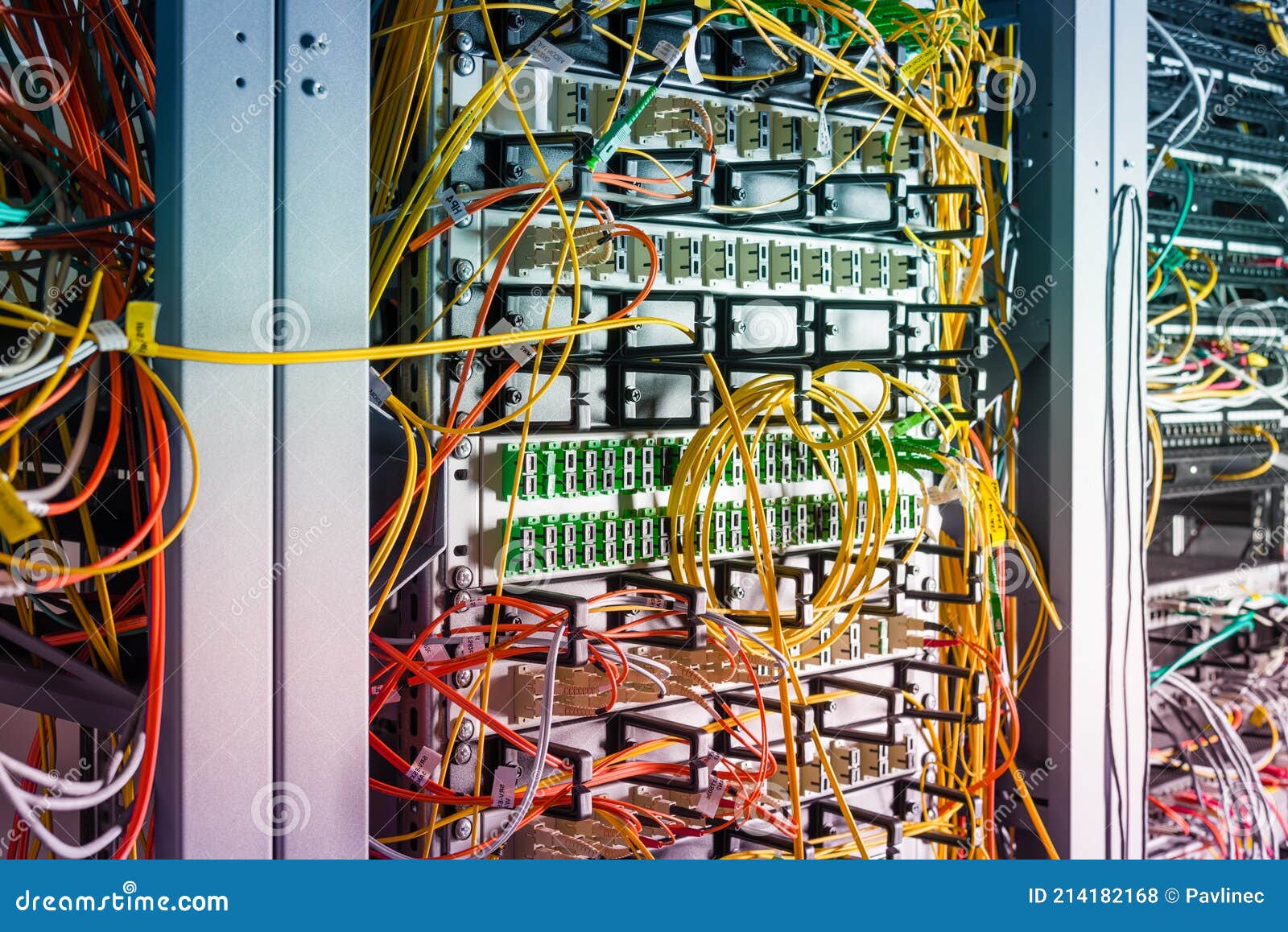 Detail of Server Rack with Fiber Optic Cables Attached To Front Stock ...