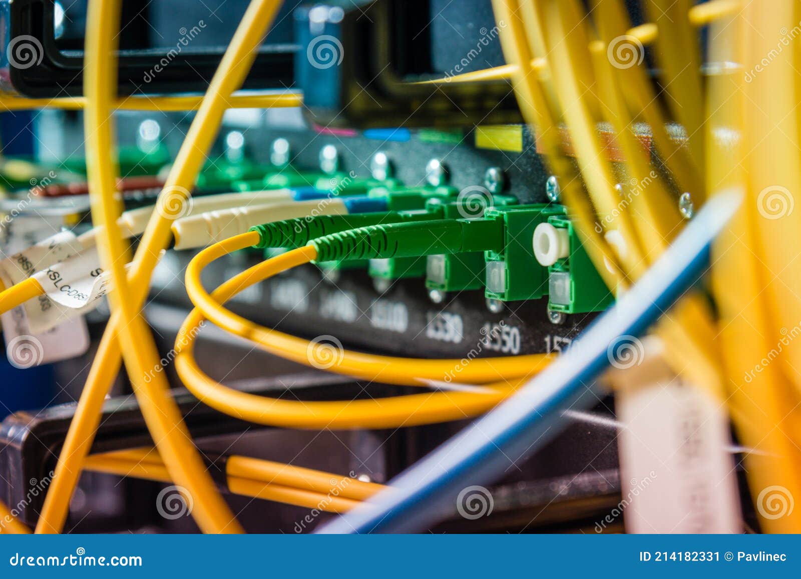 Detail of Server Rack with Fiber Optic Cables Attached To Front Stock ...