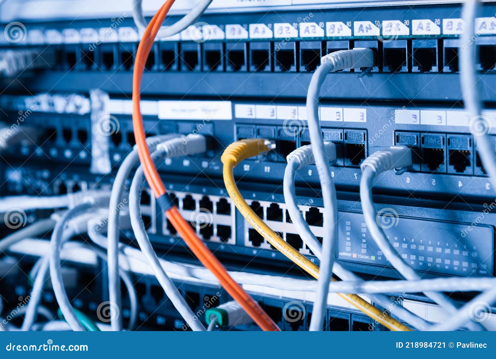 Detail of Server Rack with Fiber Optic Cables Attached To Front Stock ...