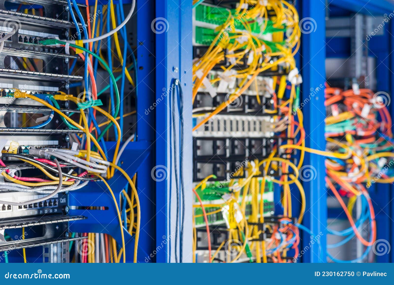 Detail of Server Rack with Fiber Optic Cables Attached To Front Stock ...