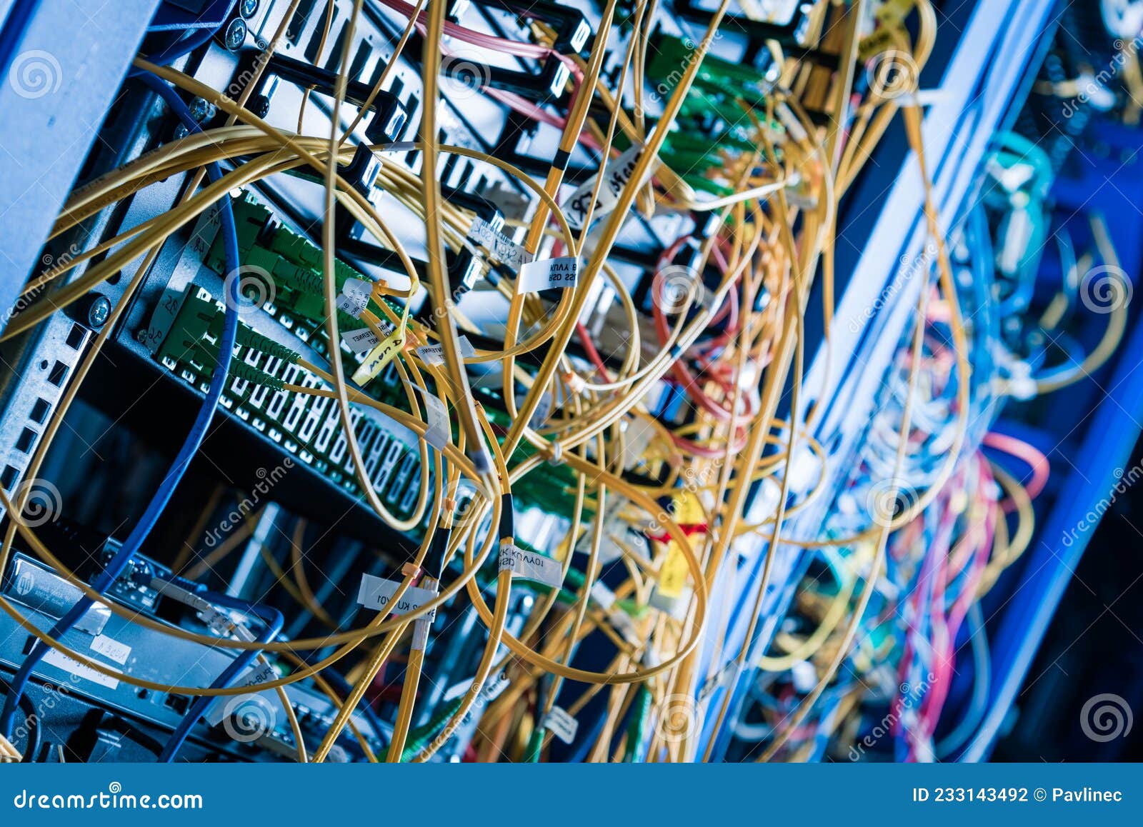 Detail of Server Rack with Fiber Optic Cables Attached To Front Stock ...