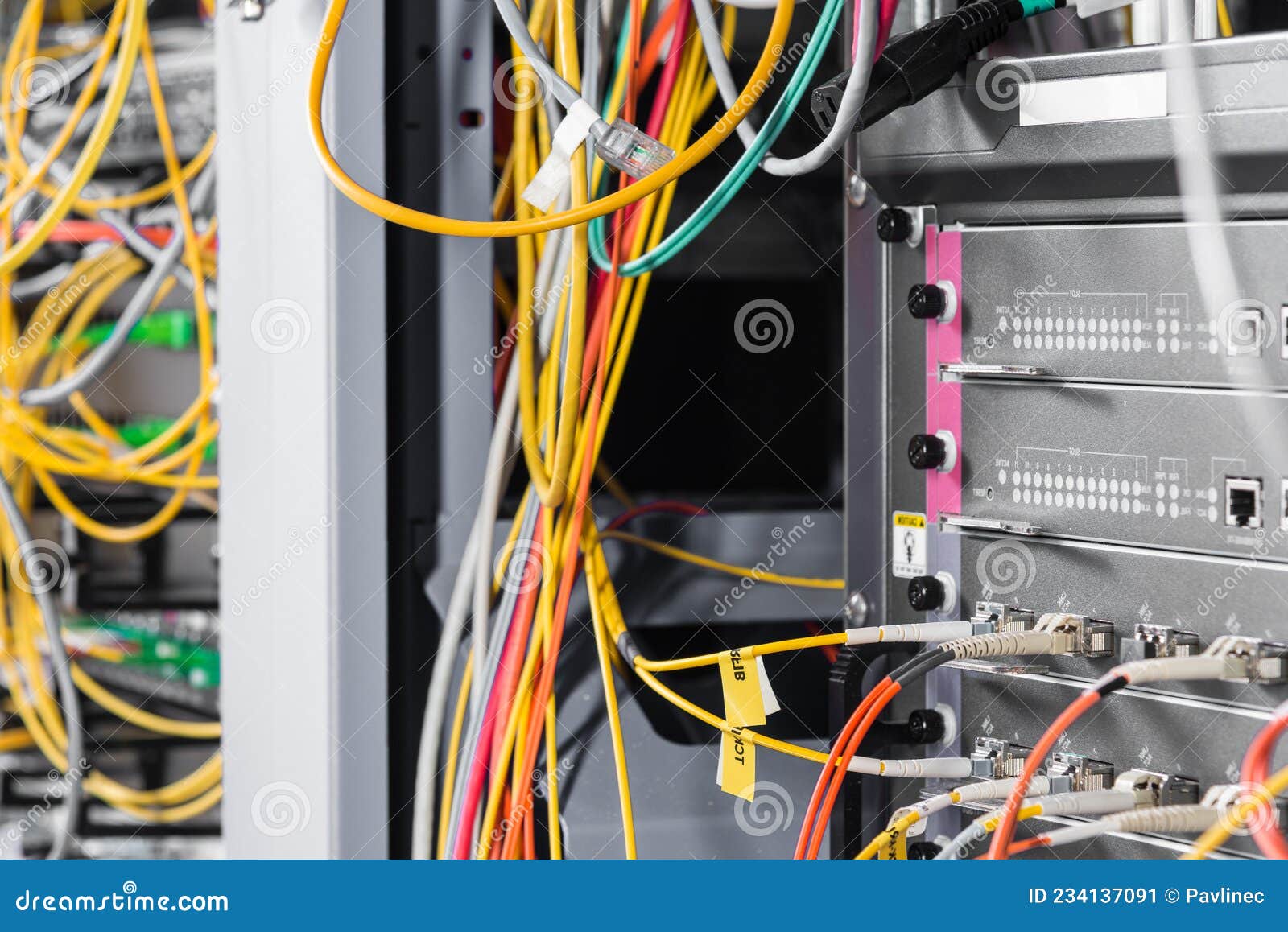 Detail of Server Rack with Fiber Optic Cables Attached To Front Stock ...