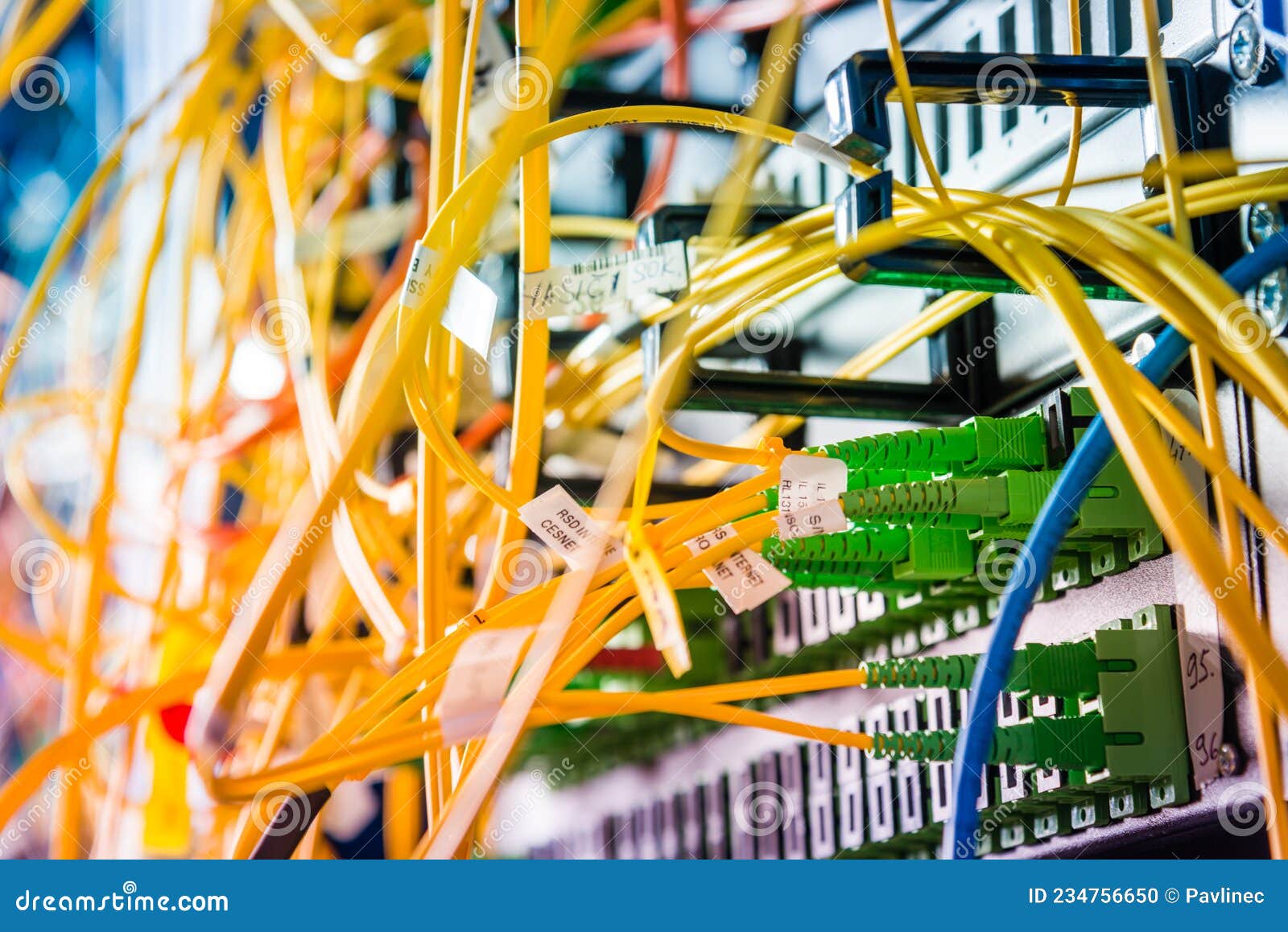 Detail of Server Rack with Fiber Optic Cables Attached To Front Stock ...