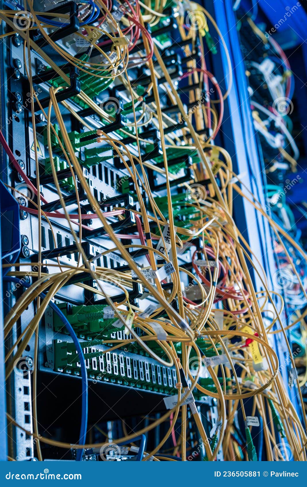 Detail of Server Rack with Fiber Optic Cables Attached To Front Stock ...