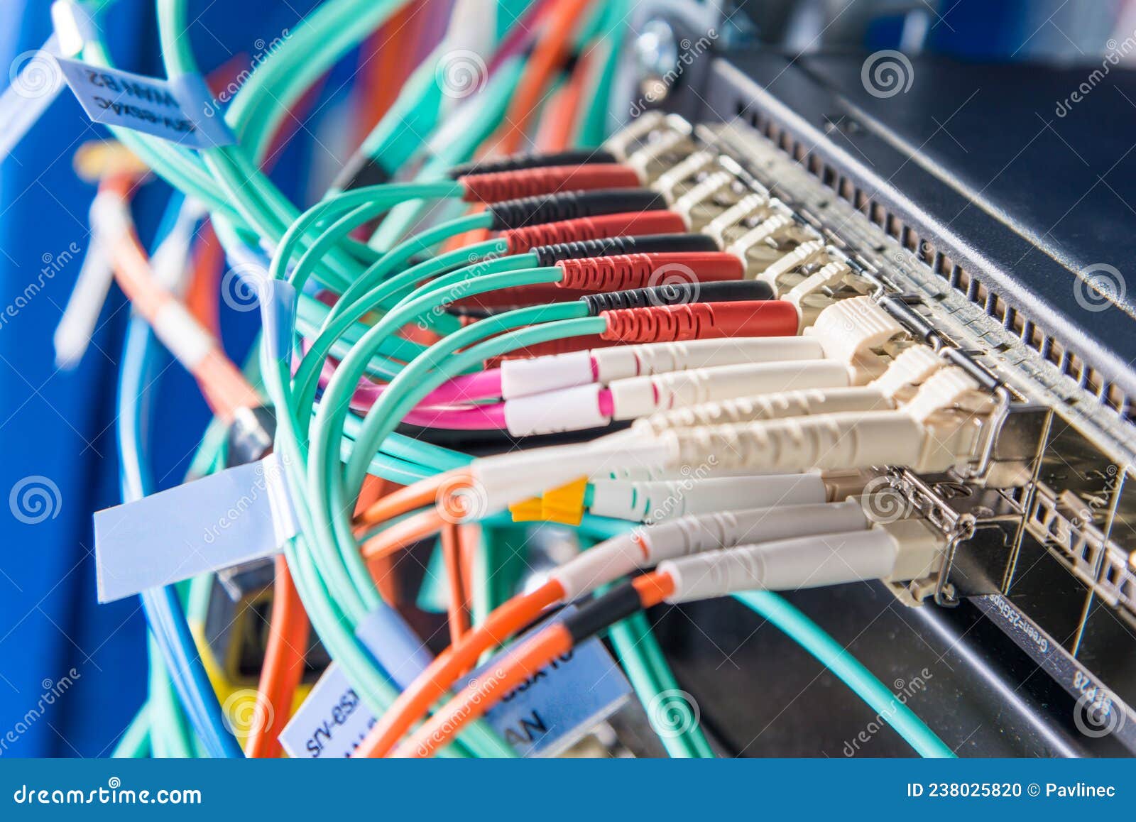 Detail of Server Rack with Fiber Optic Cables Attached To Front Stock ...