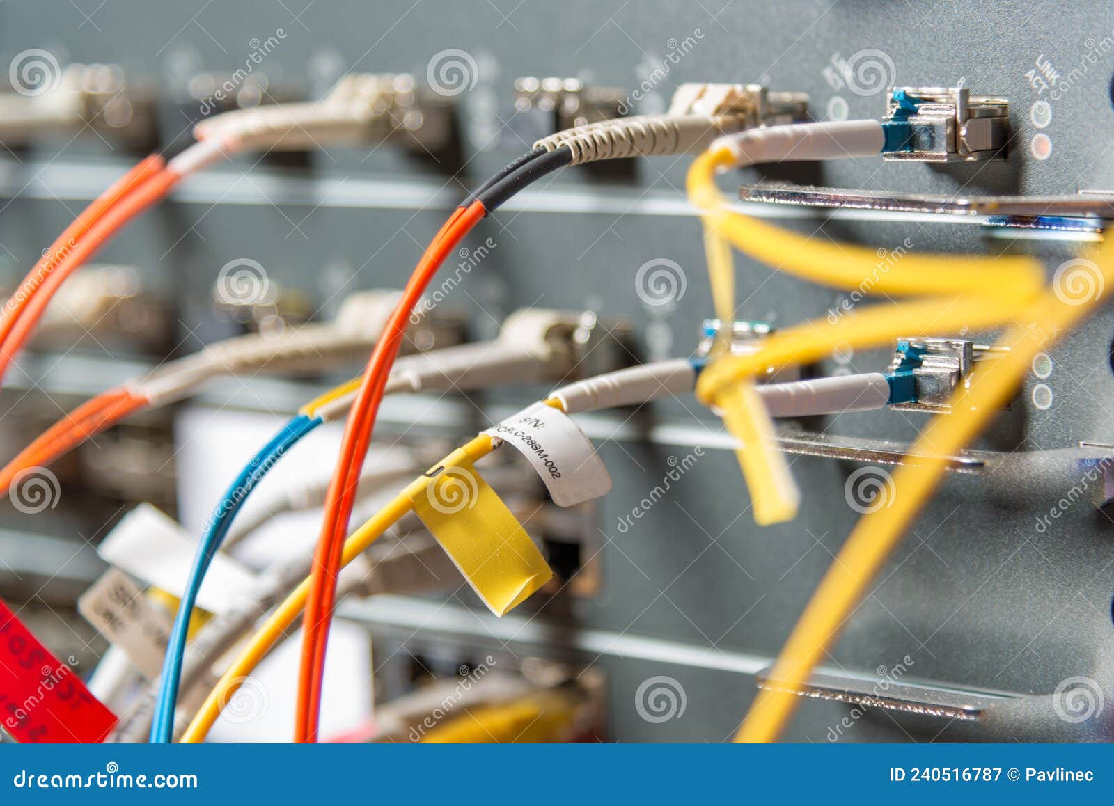 Detail of Server Rack with Fiber Optic Cables Attached To Front Stock ...