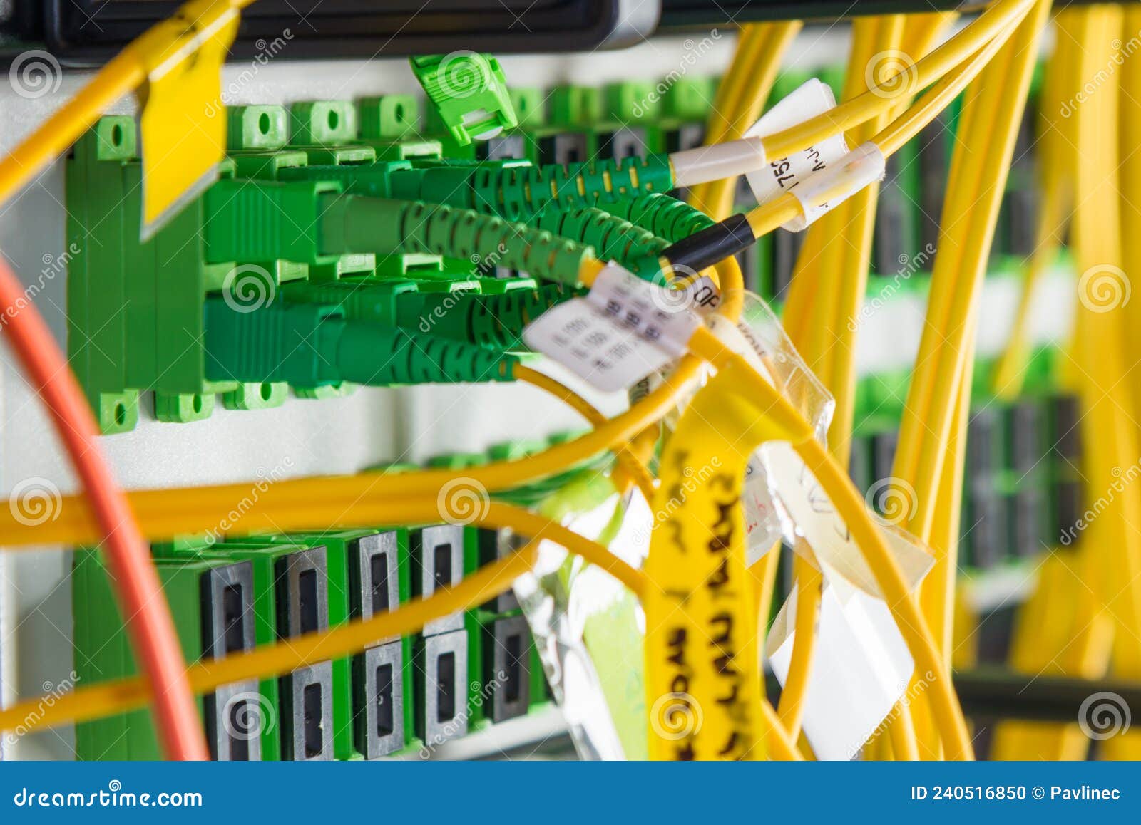 Detail of Server Rack with Fiber Optic Cables Attached To Front Stock ...