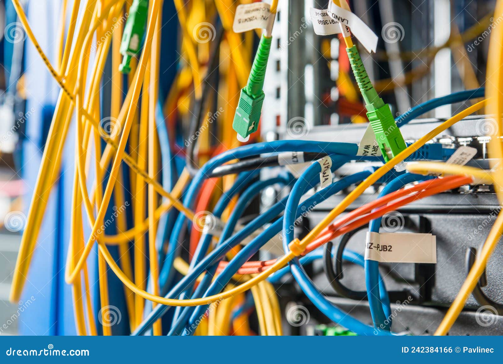 Detail of Server Rack with Fiber Optic Cables Attached To Front Stock ...