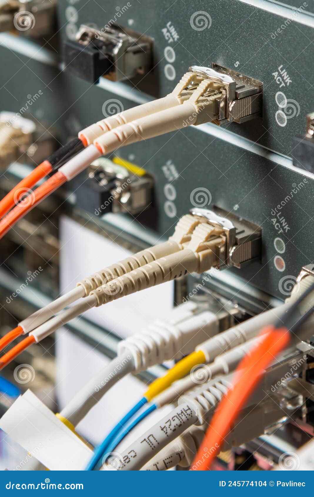 Detail of Server Rack with Fiber Optic Cables Attached To Front Stock ...