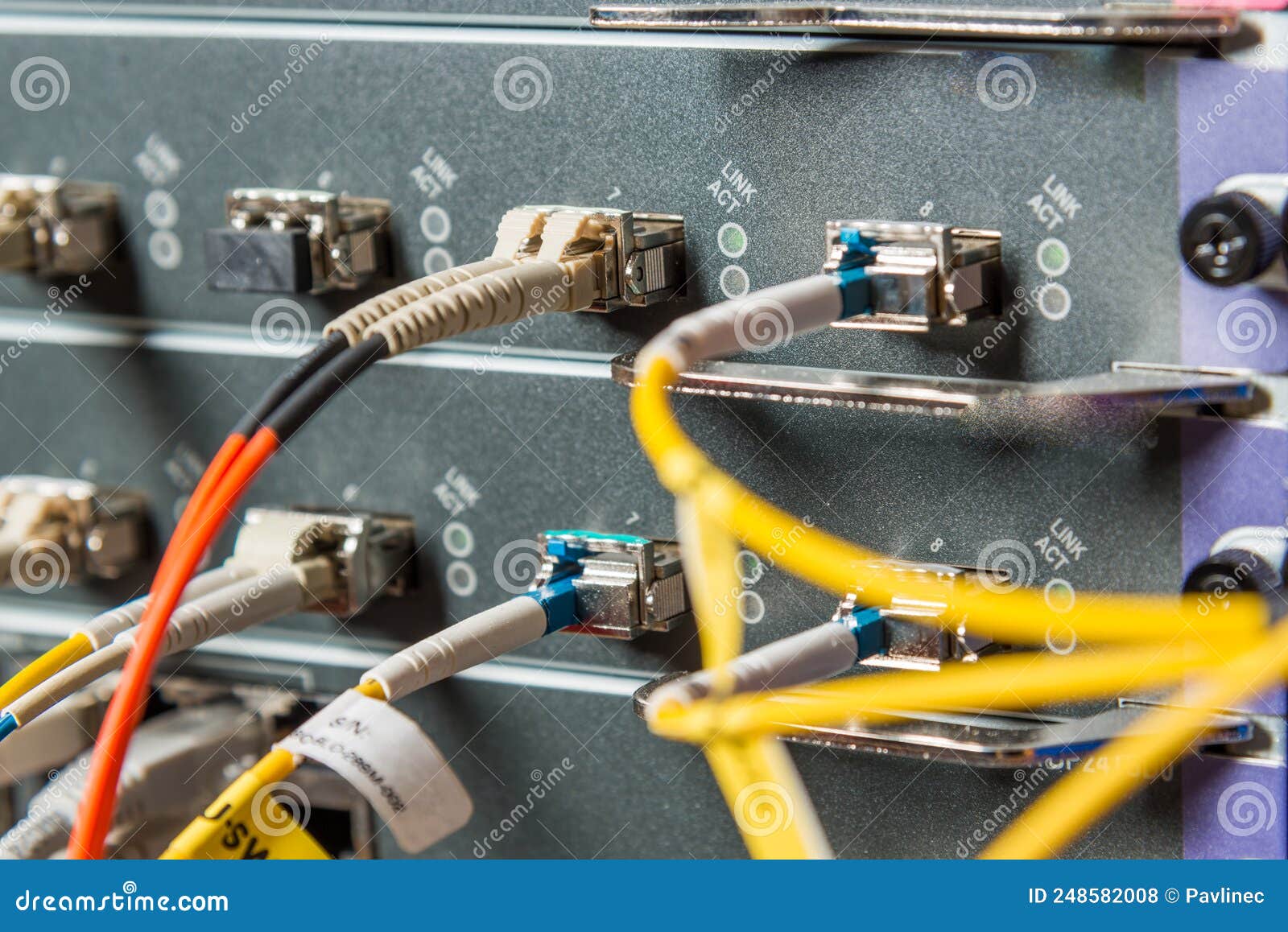 Detail of Server Rack with Fiber Optic Cables Attached To Front Stock ...