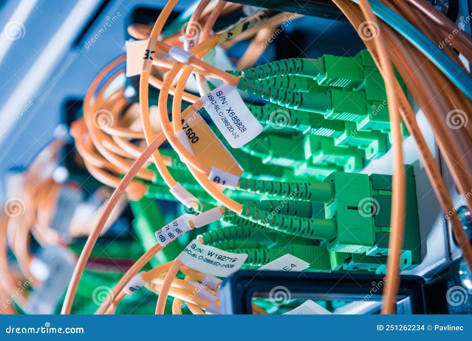 Detail of Server Rack with Fiber Optic Cables Attached To Front Stock ...