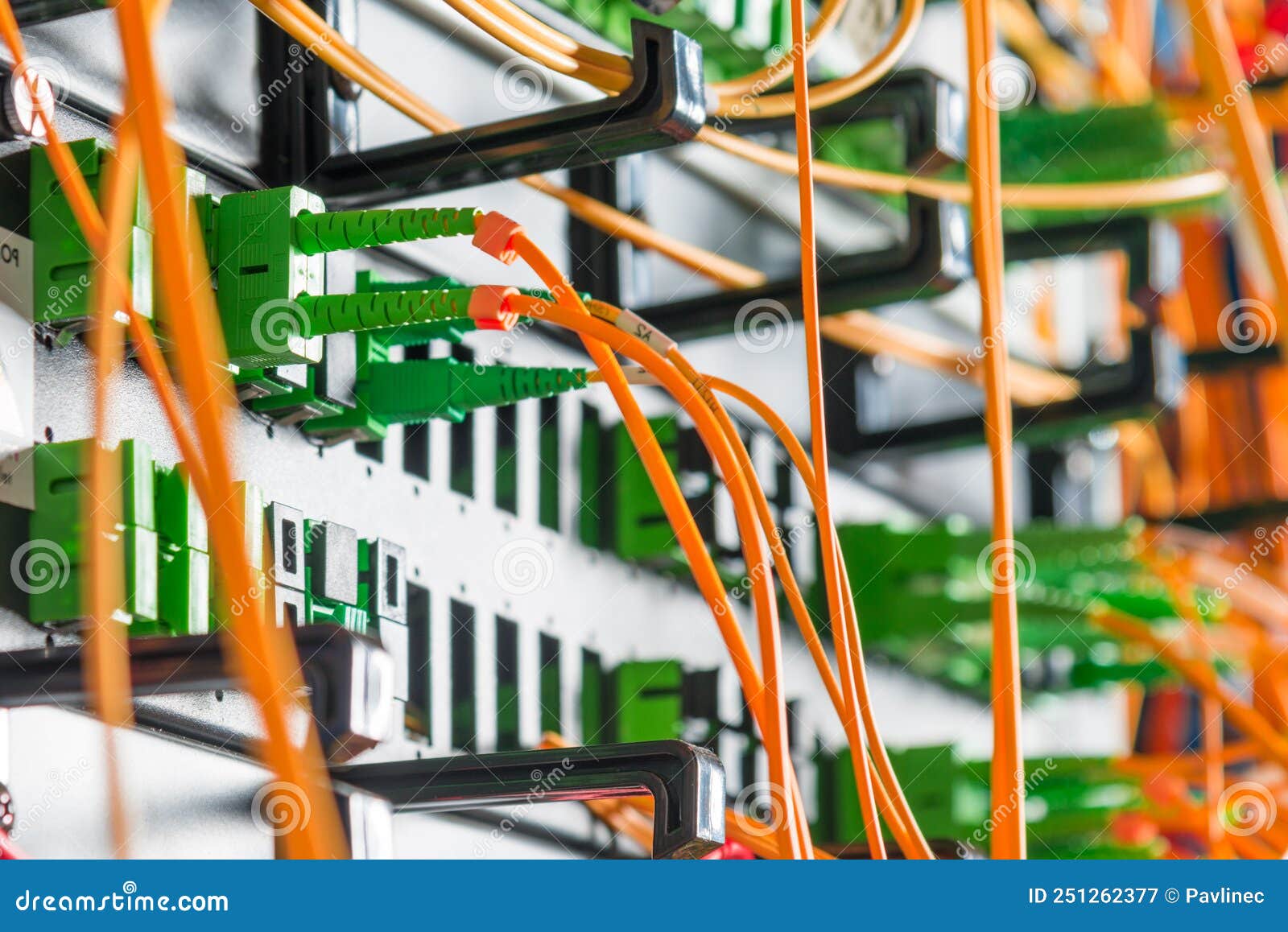 Detail of Server Rack with Fiber Optic Cables Attached To Front Stock ...