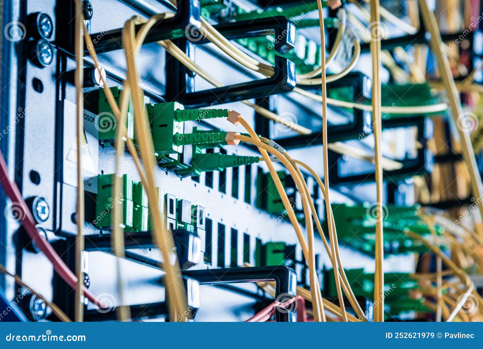 Detail of Server Rack with Fiber Optic Cables Attached To Front Stock ...