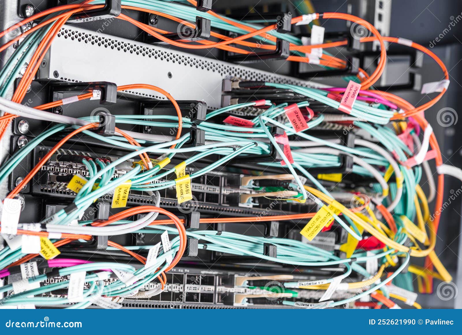 Detail of Server Rack with Fiber Optic Cables Attached To Front Stock ...