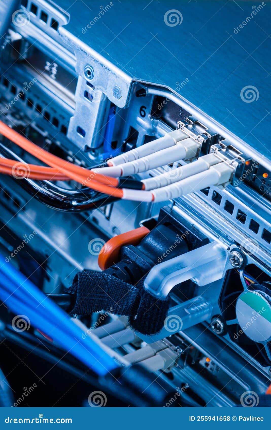 Detail of Server Rack with Fiber Optic Cables Attached To Front Stock ...