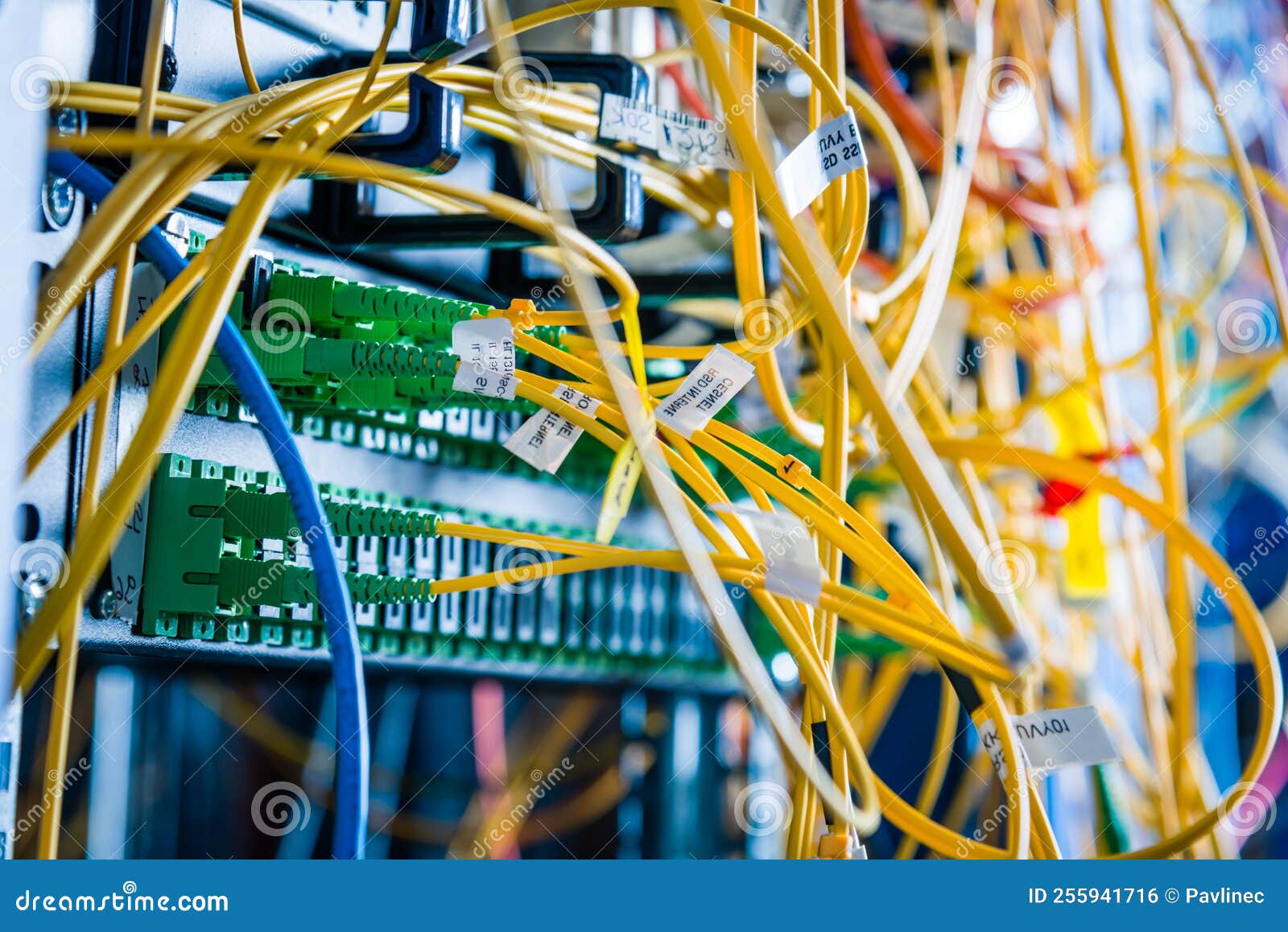 Detail of Server Rack with Fiber Optic Cables Attached To Front Stock ...