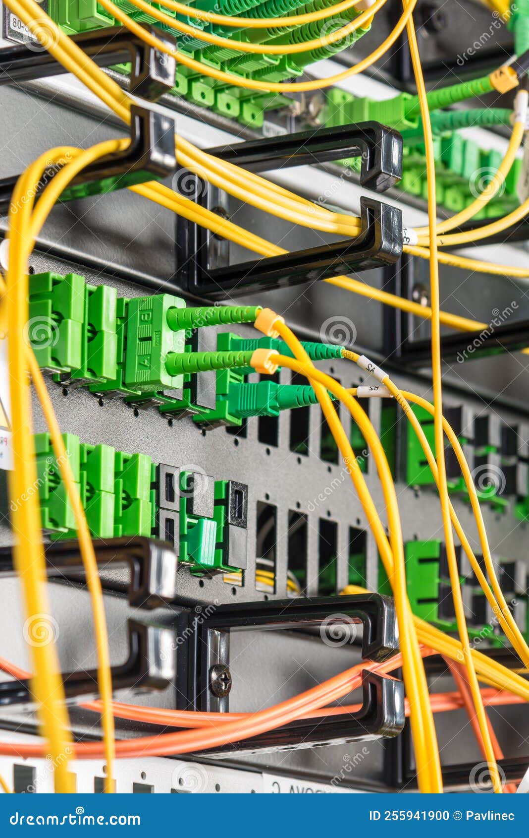 Detail of Server Rack with Fiber Optic Cables Attached To Front Stock ...