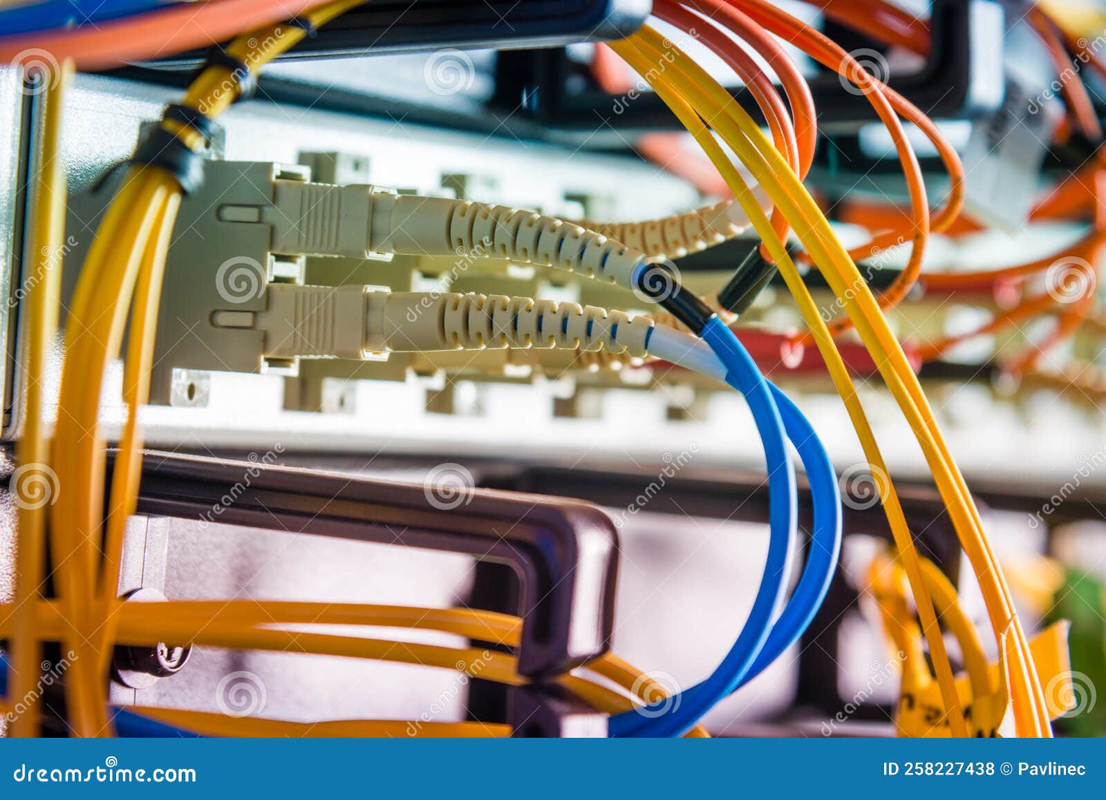 Detail of Server Rack with Fiber Optic Cables Attached To Front Stock ...