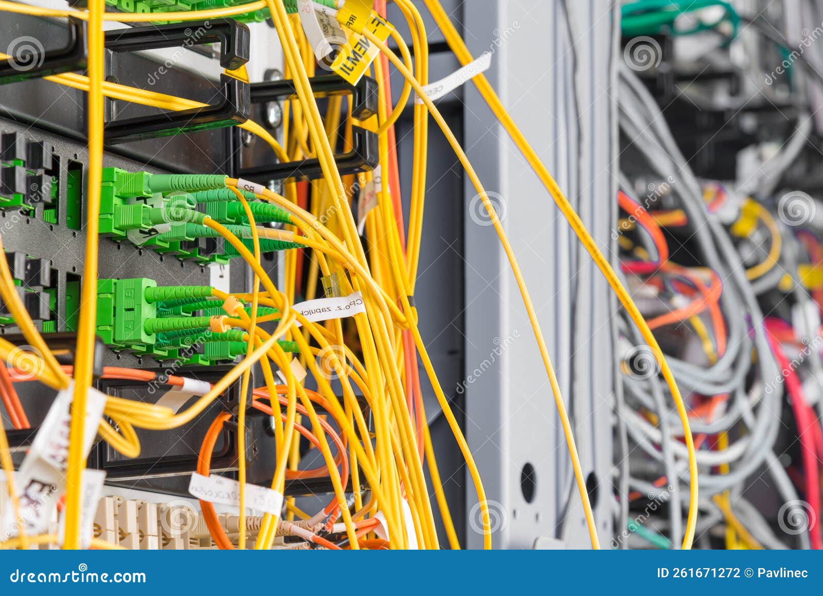 Detail of Server Rack with Fiber Optic Cables Attached To Front Stock ...