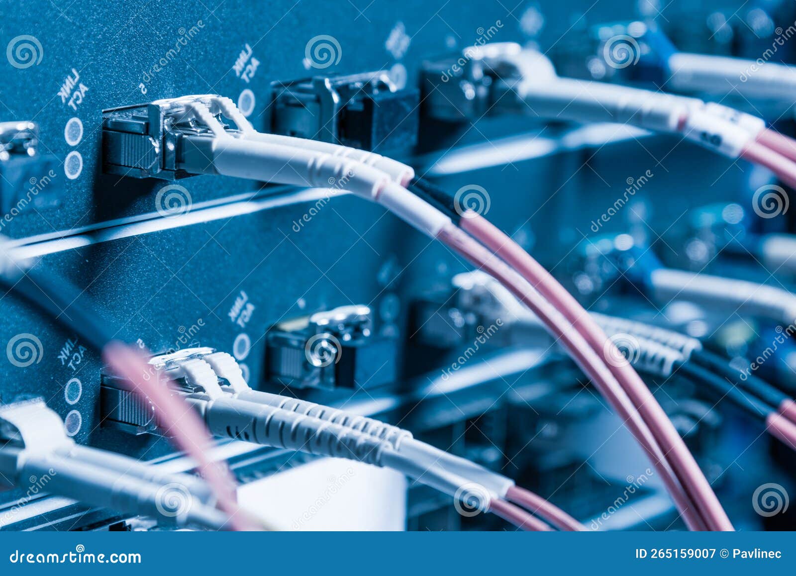 Detail of Server Rack with Fiber Optic Cables Attached To Front Stock ...