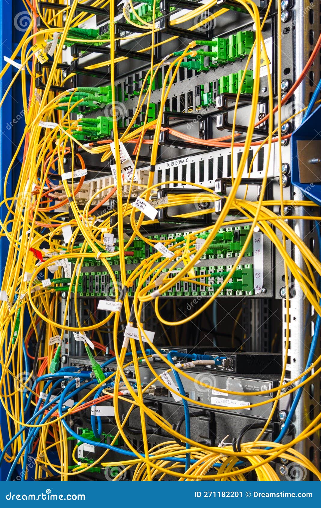 Detail of Server Rack with Fiber Optic Cables Attached To Front Stock ...