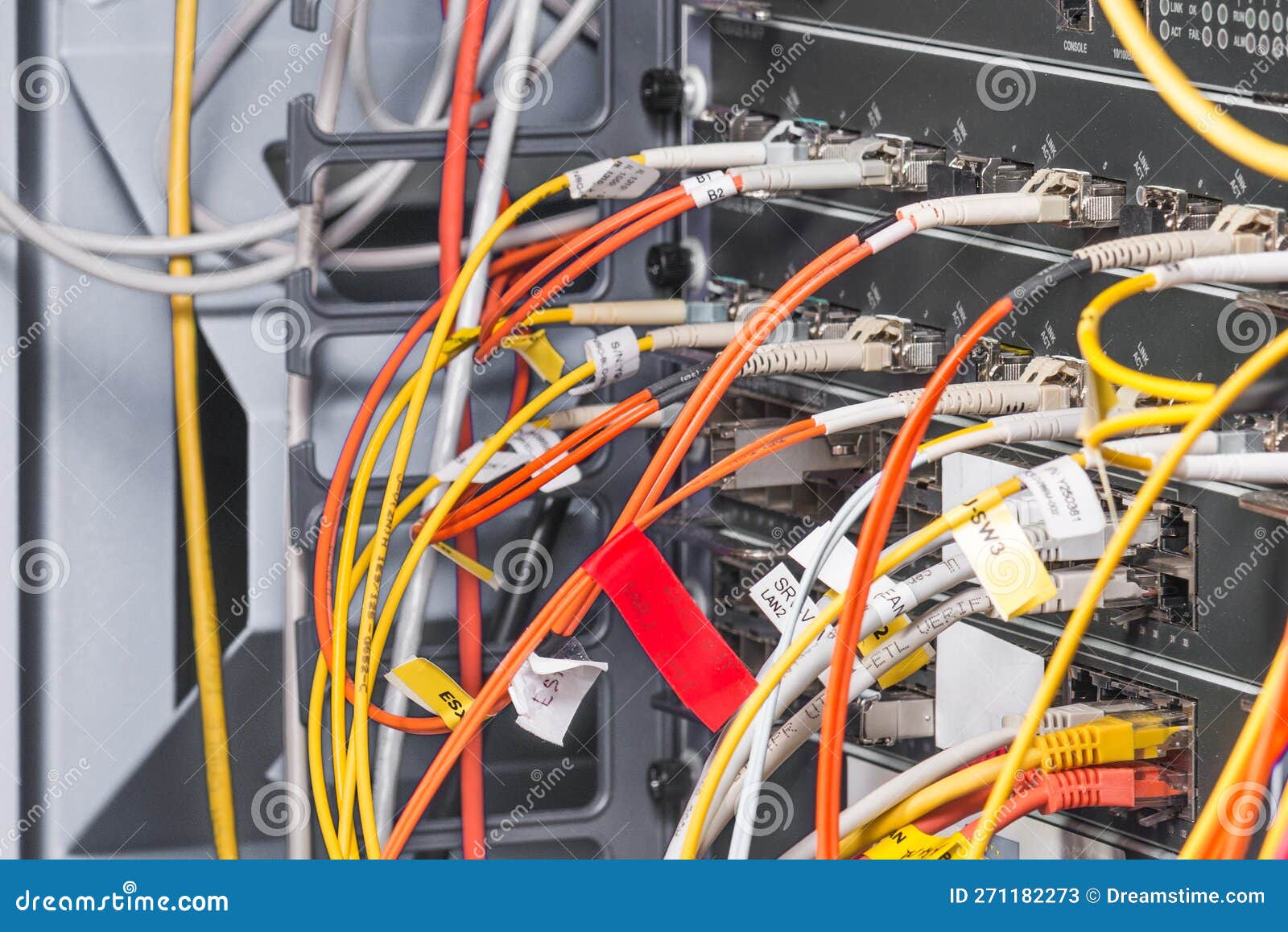 Detail of Server Rack with Fiber Optic Cables Attached To Front Stock ...