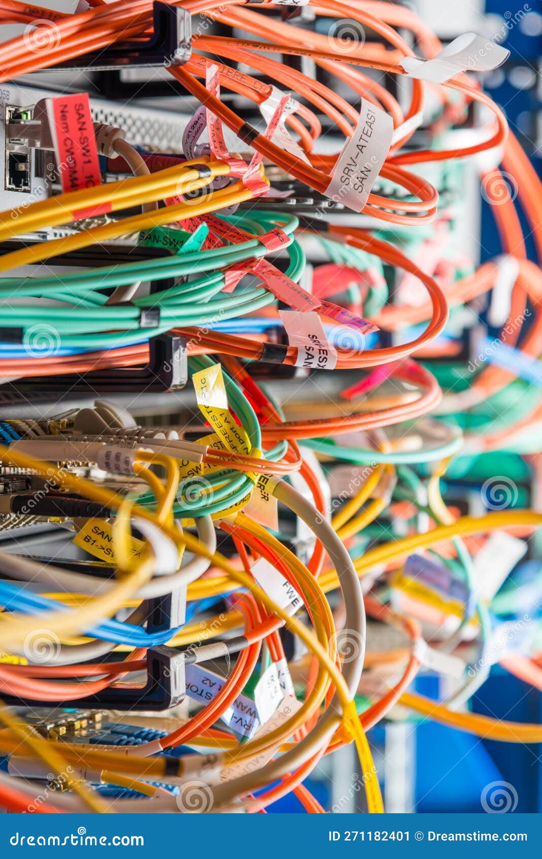 Detail of Server Rack with Fiber Optic Cables Attached To Front Stock ...