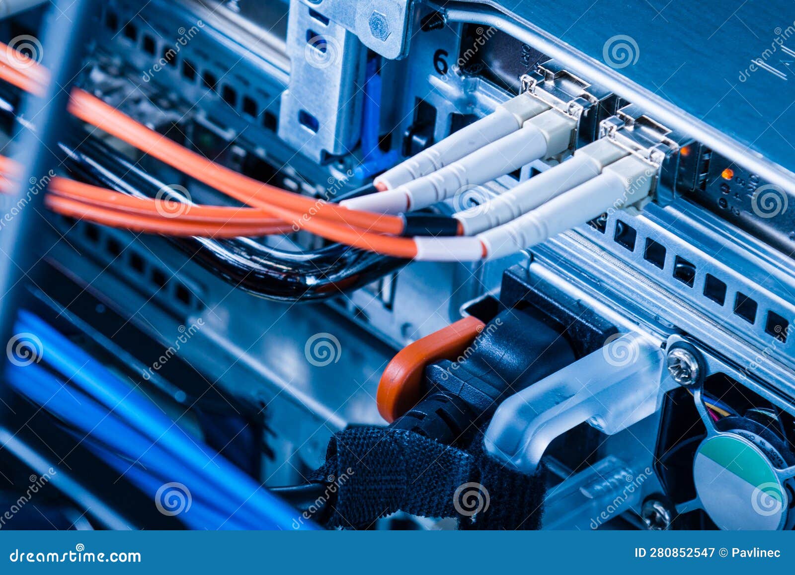 Detail of Server Rack with Fiber Optic Cables Attached To Front Stock ...