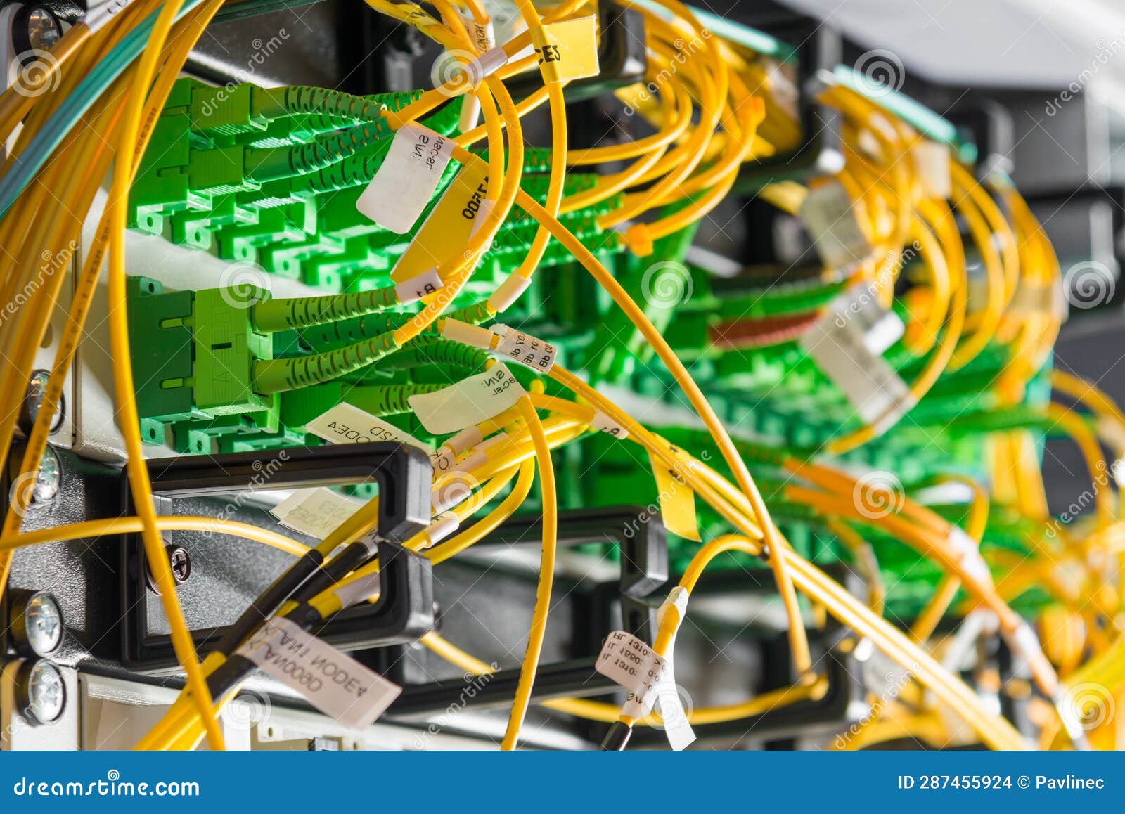 Detail of Server Rack with Fiber Optic Cables Attached To Front Stock ...