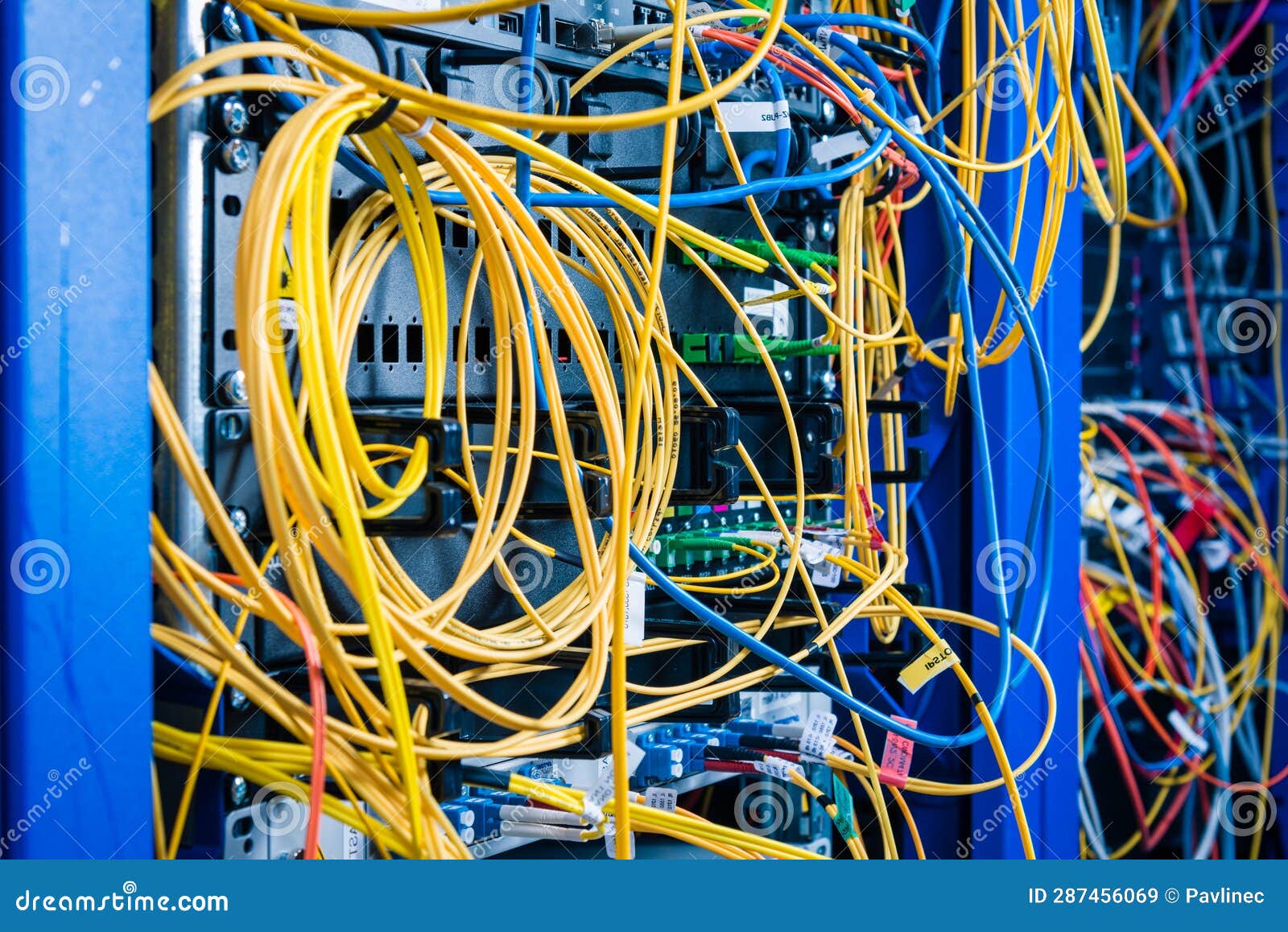Detail of Server Rack with Fiber Optic Cables Attached To Front Stock ...