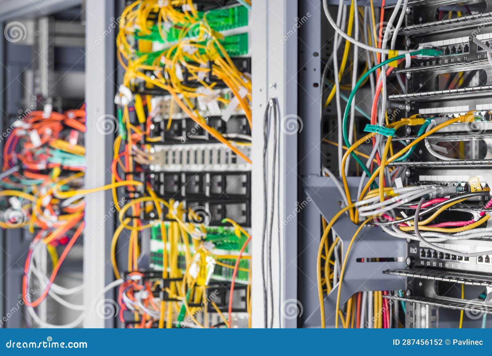 Detail of Server Rack with Fiber Optic Cables Attached To Front Stock ...