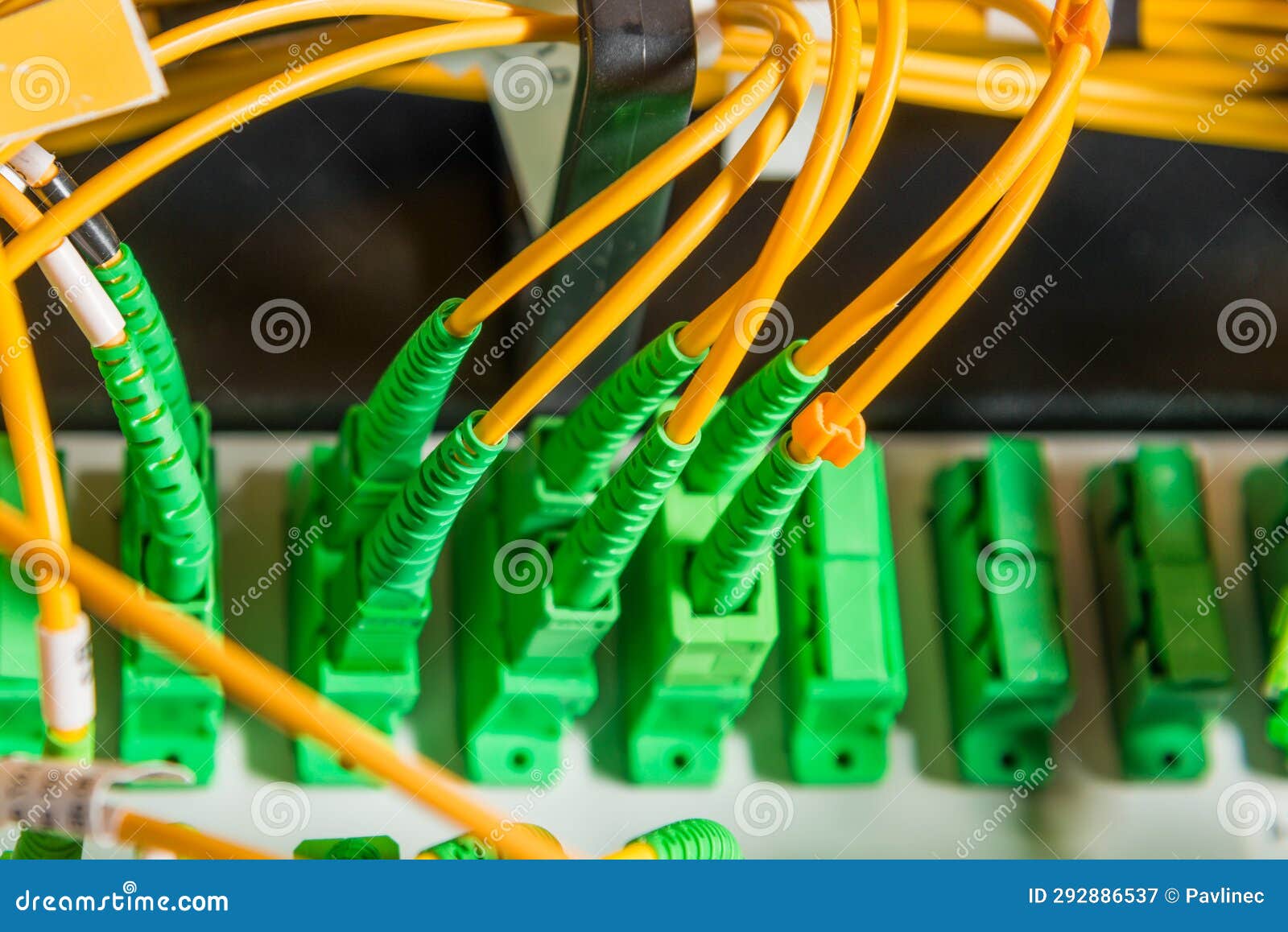Detail of Server Rack with Fiber Optic Cables Attached To Front Stock ...