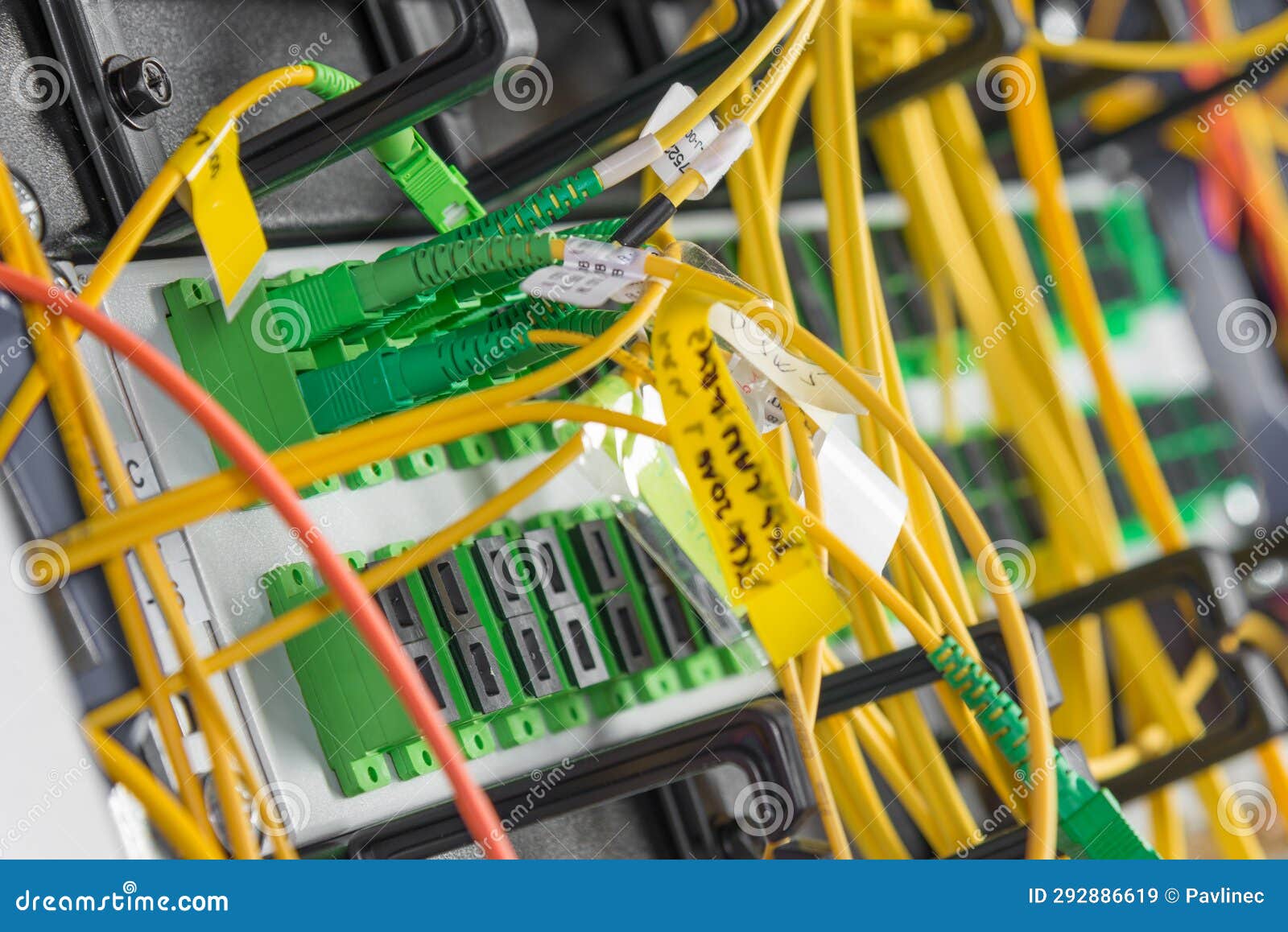 Detail of Server Rack with Fiber Optic Cables Attached To Front Stock ...