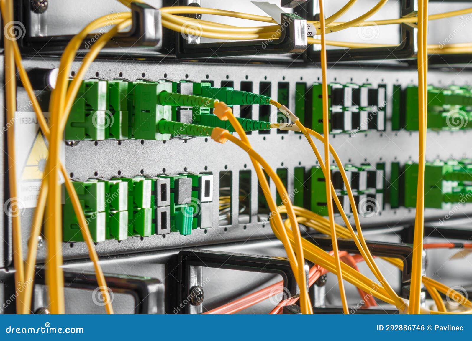 Detail of Server Rack with Fiber Optic Cables Attached To Front Stock ...