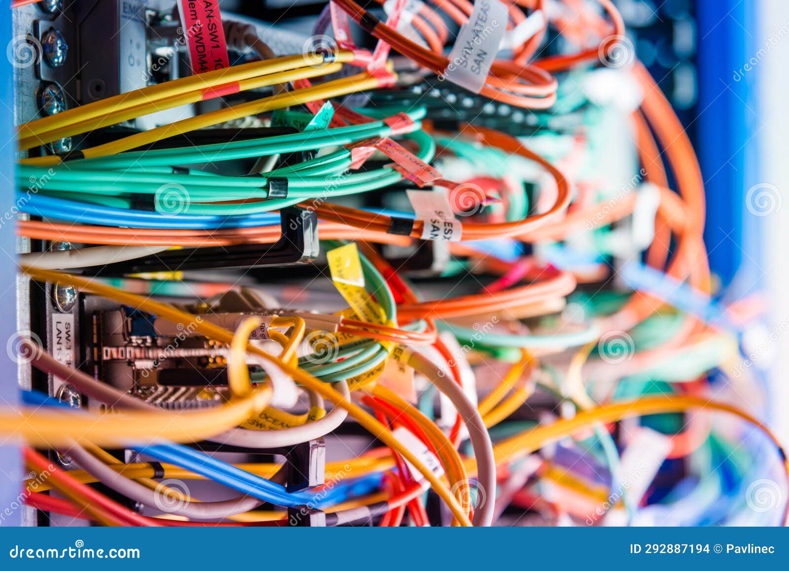 Detail of Server Rack with Fiber Optic Cables Attached To Front Stock ...