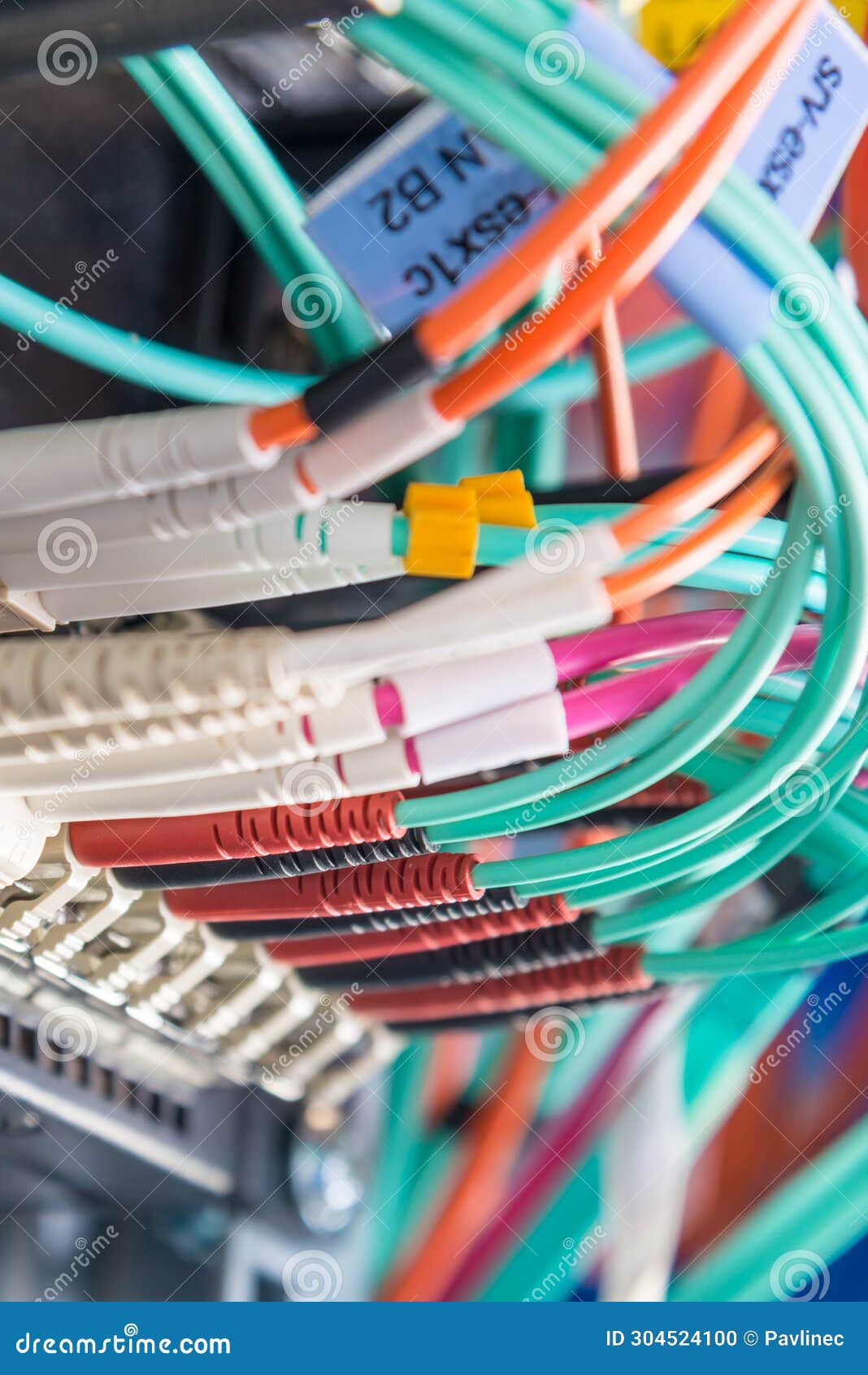 Detail of Server Rack with Fiber Optic Cables Attached To Front Stock ...