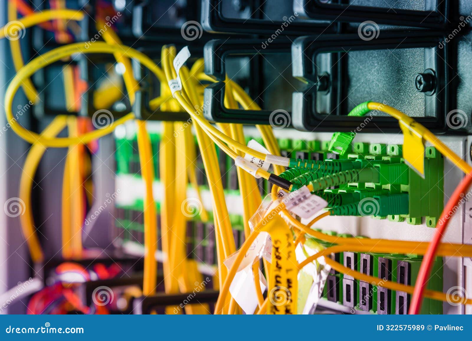 Detail of Server Rack with Fiber Optic Cables Attached To Front Stock ...