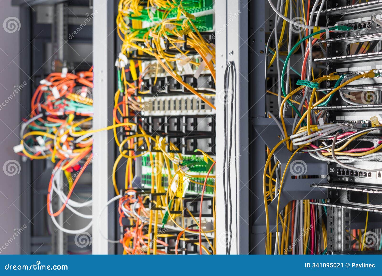 Detail of Server Rack with Fiber Optic Cables Attached To Front Stock ...
