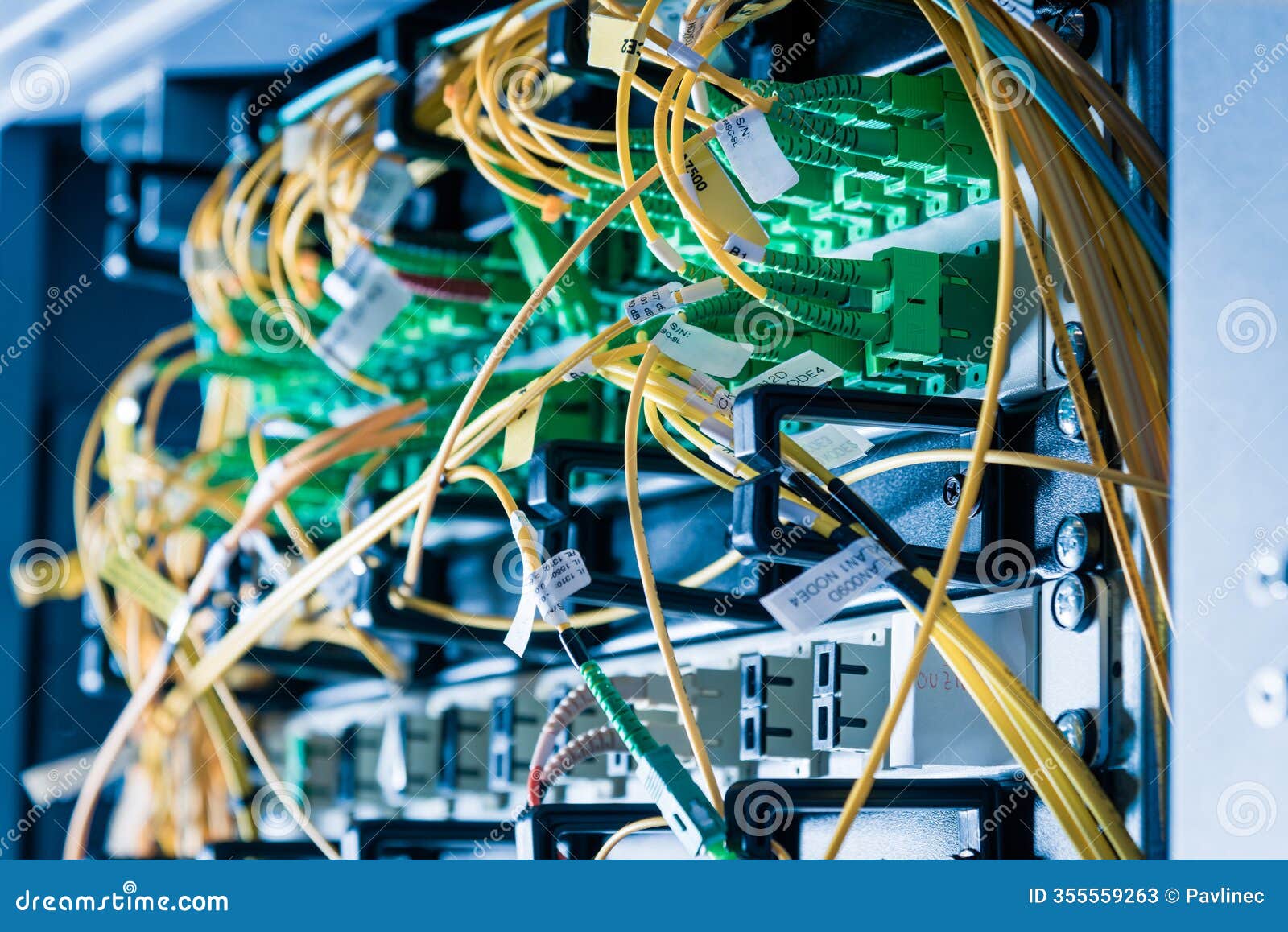 Detail of Server Rack with Fiber Optic Cables Attached To Front Stock ...