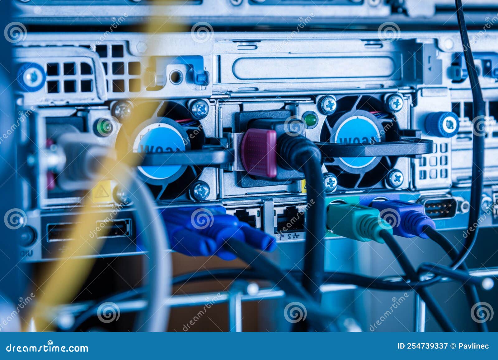 Detail of Server Room with Bunch Ethernet Cables at the Back of Stock ...