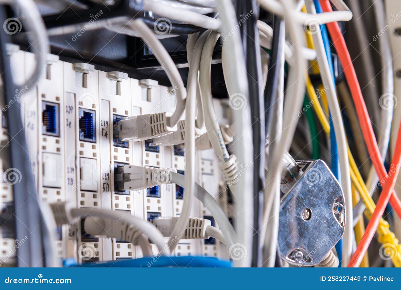 Detail of Server Room with Bunch Ethernet Cables at the Back of Stock ...